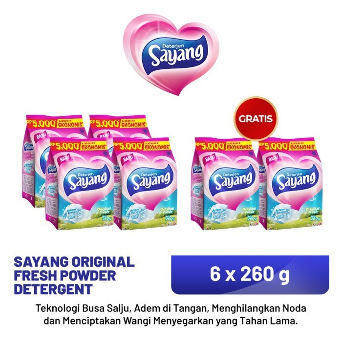 Jual [Buy 4 Get 2 Free] Sayang Original Fresh Powder Detergent 260 GR ...