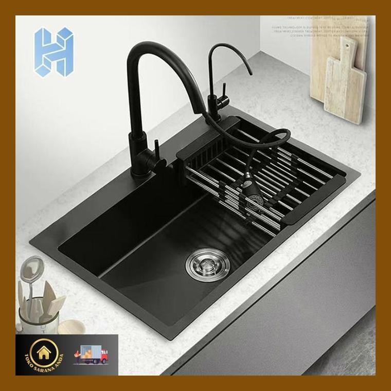 Jual Sarana Paket Wastafel Kitchen Sink Hitam / Perak 5040, 5545, 6045 ...