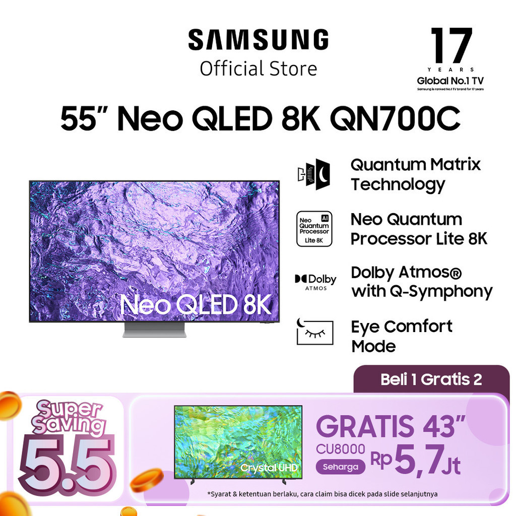 Jual Samsung Smart TV 55 inch Neo QLED 8K QN700C dengan Neural Quantum ...
