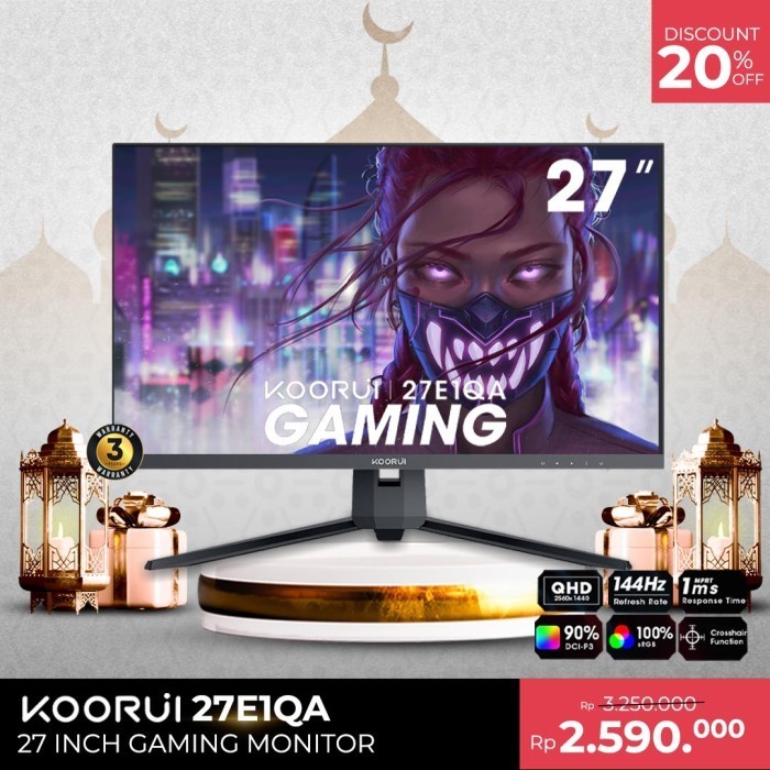 Jual KOORUI 27 Inch QHD Gaming Monitor 144Hz 2K 1ms 2560x1440, 27E1QA ...