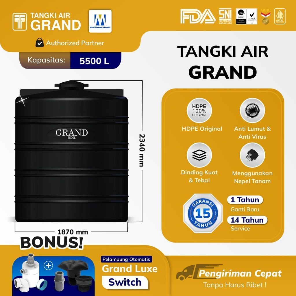 Jual Tandon Toren Tangki Air Grand Plastik 5500 L Anti Lumut & Sertifikasi Halal Pertama di ...