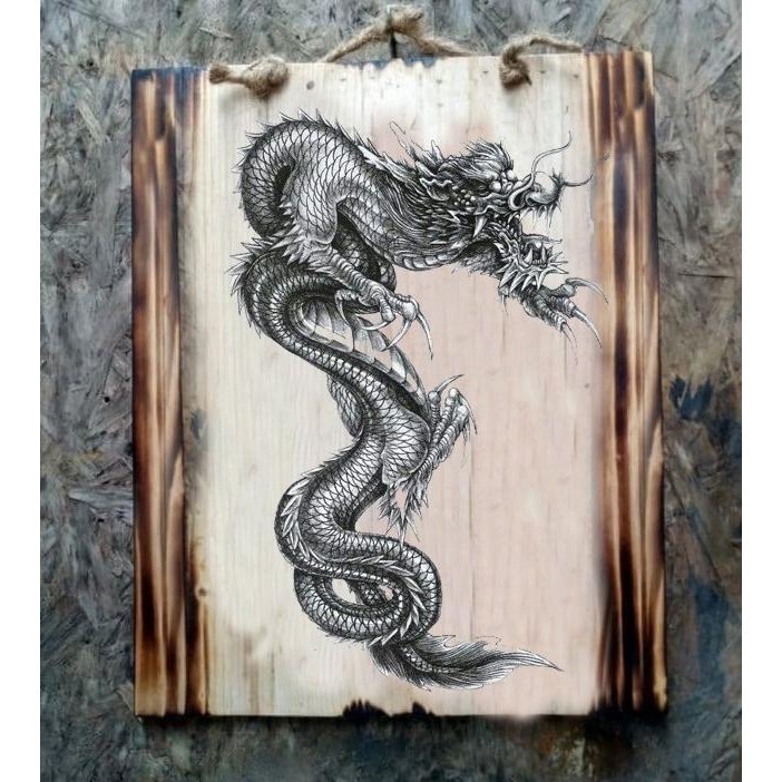 Jual HIASAN DINDING LUKISAN KAYU TATTOO NAGA PENSIL VINTAGE CAFE KAMAR ...