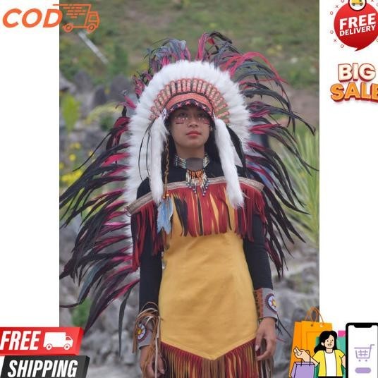 Jual Topi Indian - Indian Headdress Medium Ayam Bilabong Merah Fur ...