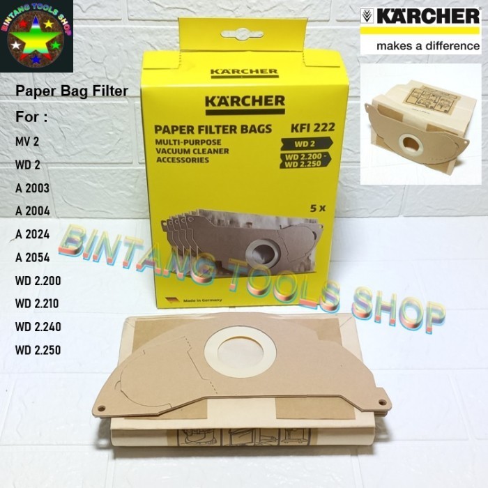 Jual KARCHER PAPER FILTER BAG KIT MICRO FILTER FOR SE6.100 WD2 A2004 ...