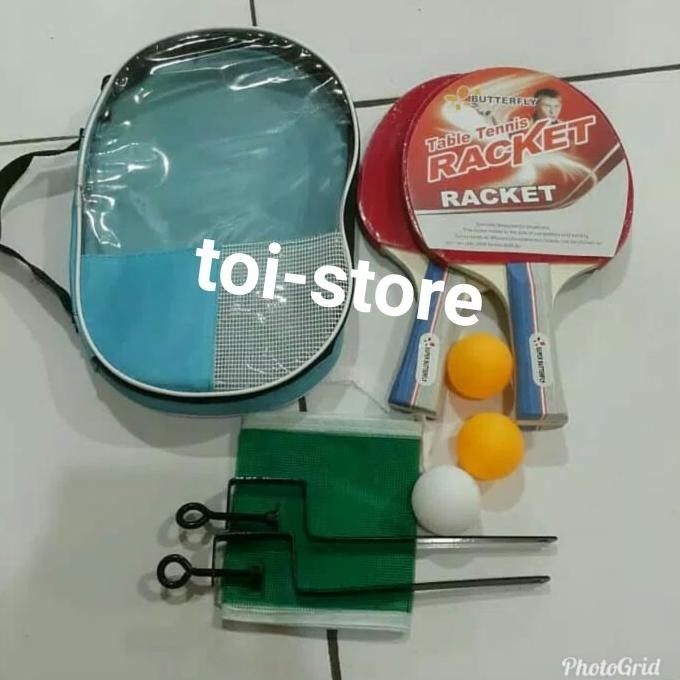 Jual BAT PINGPONG / RAKET TENIS MEJA BUTTERFLY ISI 2 + TIANG DAN BOLA ...
