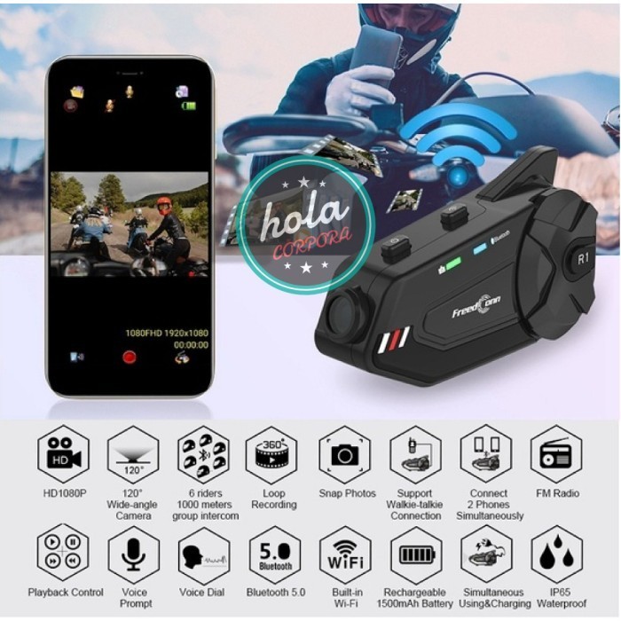 Jual Intercom Freedconn R1 Plus Camera Bluetooth Helm Pro Motovlog ...