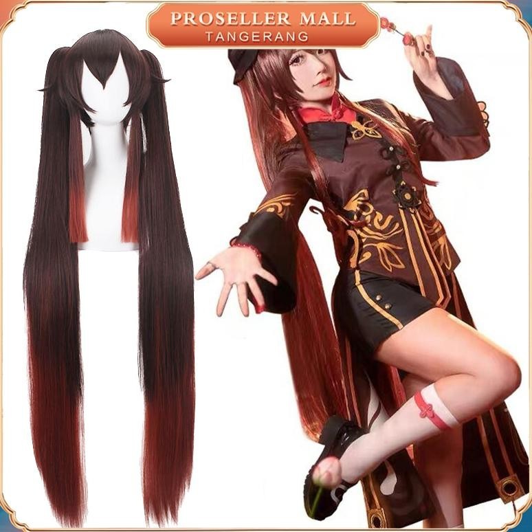 Jual Hutao Cosplay Wig Hitam coklat Genshin Impact Hutao Anime Game Hu ...