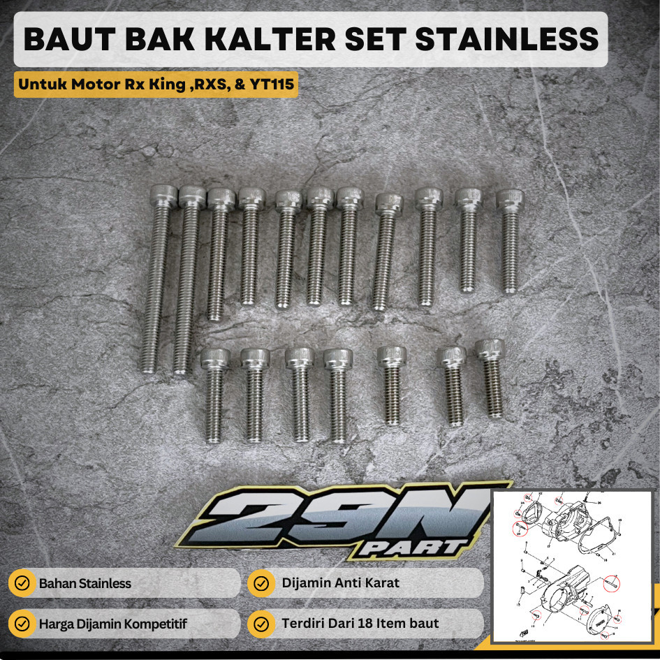Jual Baud Baut SET Bak Blok Kalter Rx King RXS YT115 Stainless THE TERMURAH | Shopee Indonesia