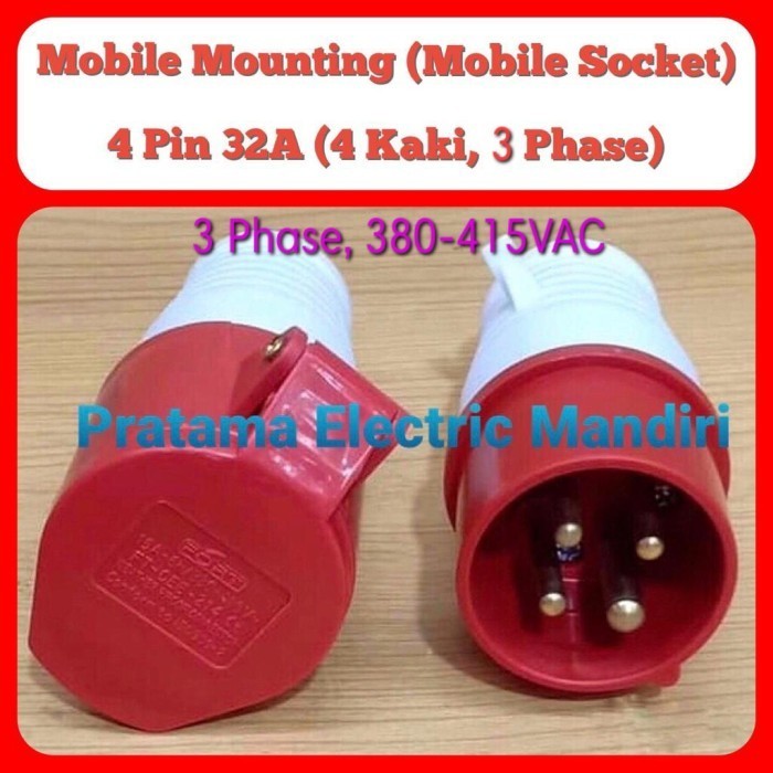 Jual Plug & Mobile Mounting Socket 4 Pole 4 Pin 4P 32A Male Female ...