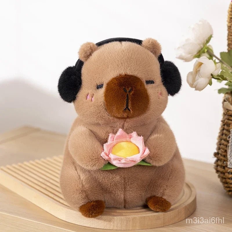 Jual Cute Capybara Plush Toy Stuffed Animals Capybara Hold Lotus Flower ...