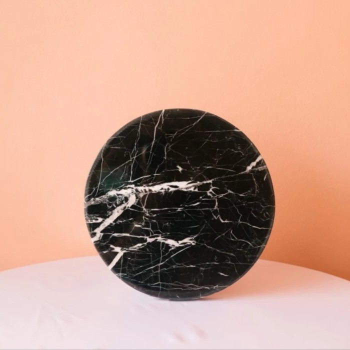 Jual Nero Marquina Round Marble Flat Tray Tatakan Marmer Bulat 20 Cm ...