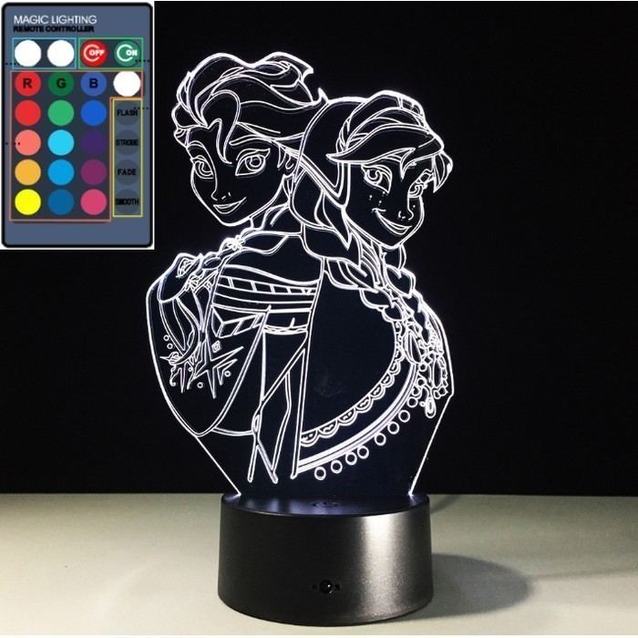 Jual Disney Frozen Anna Elsa mermaid Snow White 3D Hologram LED Lamp ...