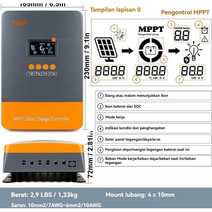 Jual Powmr 60A Mppt Solar Charger Controller 12V~48V Blacklight Lcd 190Vdc | Shopee Indonesia