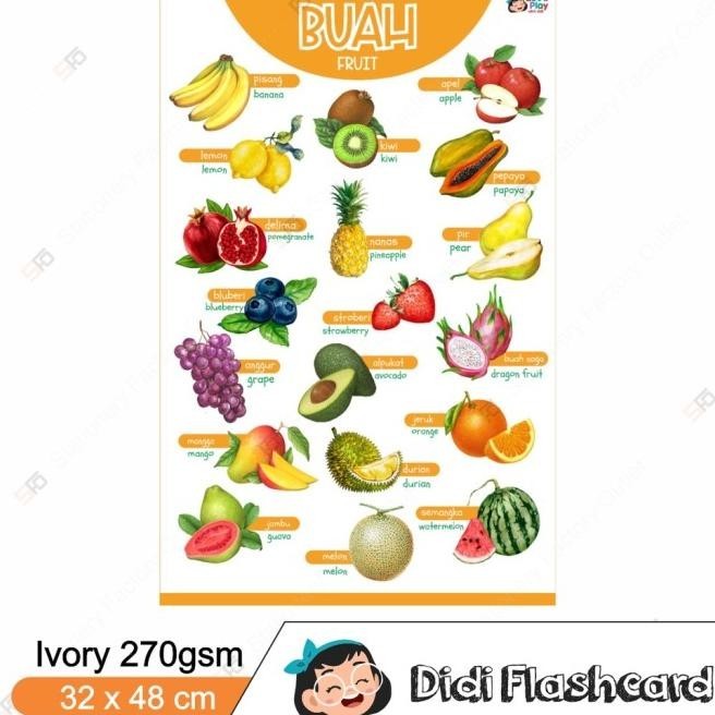 Jual Poster Buah - Poster Belajar Edukasi Anak Bilingual Fruit Didi ...