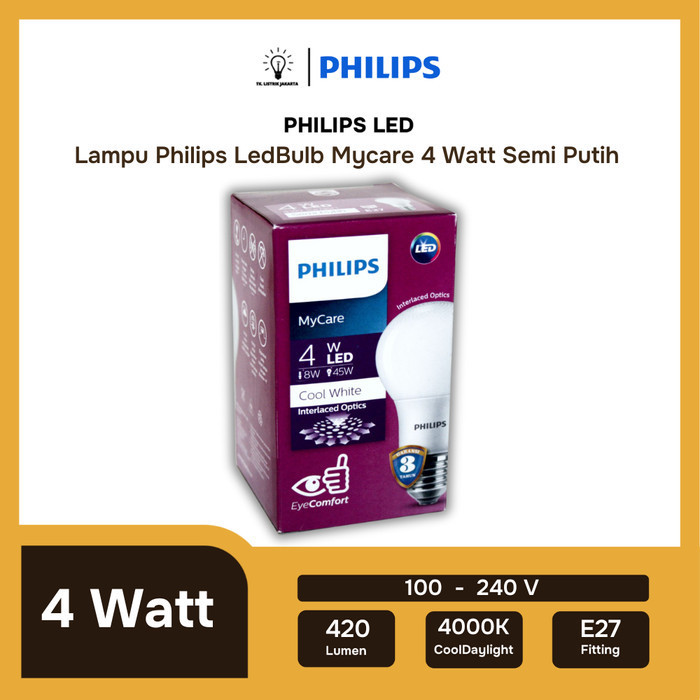 Jual Lampu Philips LED Bulb 4-45W E27 4000K 230V A60-MyCare (Semi Putih) | Shopee Indonesia