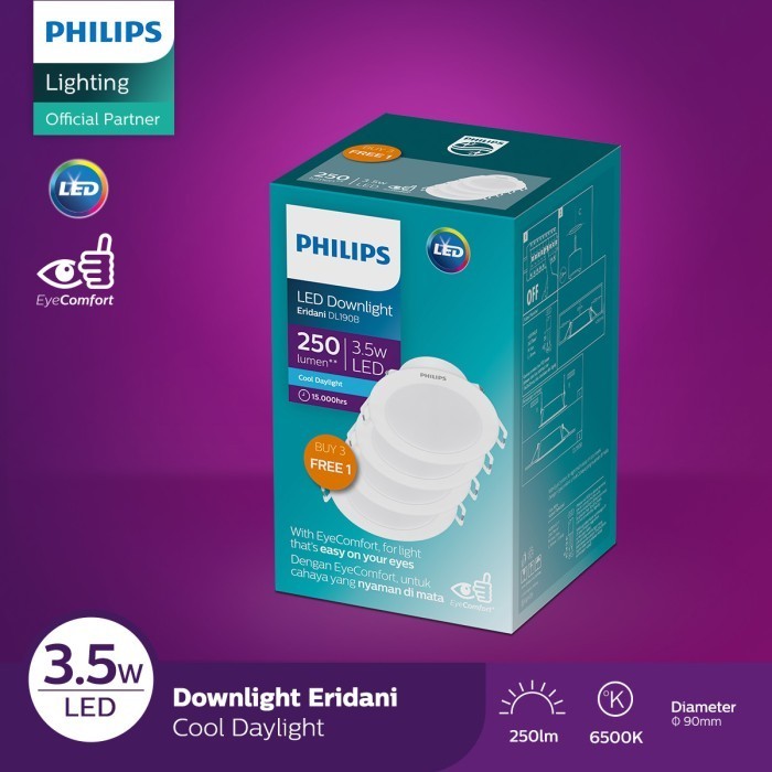 Jual Philips Downlight Eridani Multipack Isi 4 DL190B LED3 D80 3.5W ...