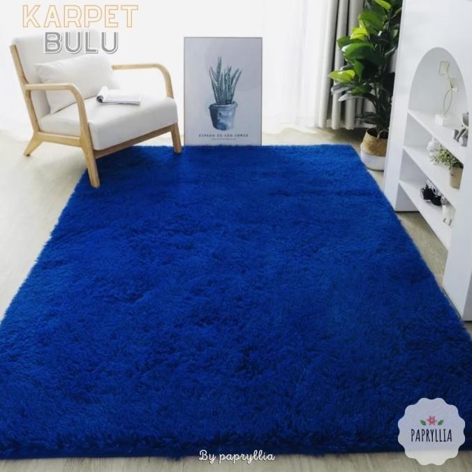 Jual Karpet Bulu Ukuran 150x100cm Tebal 2cm + Alas Bintik Super (Biru Tua) | Shopee Indonesia