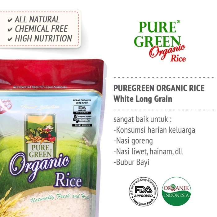 Jual Puregreen White Long Grain Beras Putih Organik Butir Panjang K01 ...