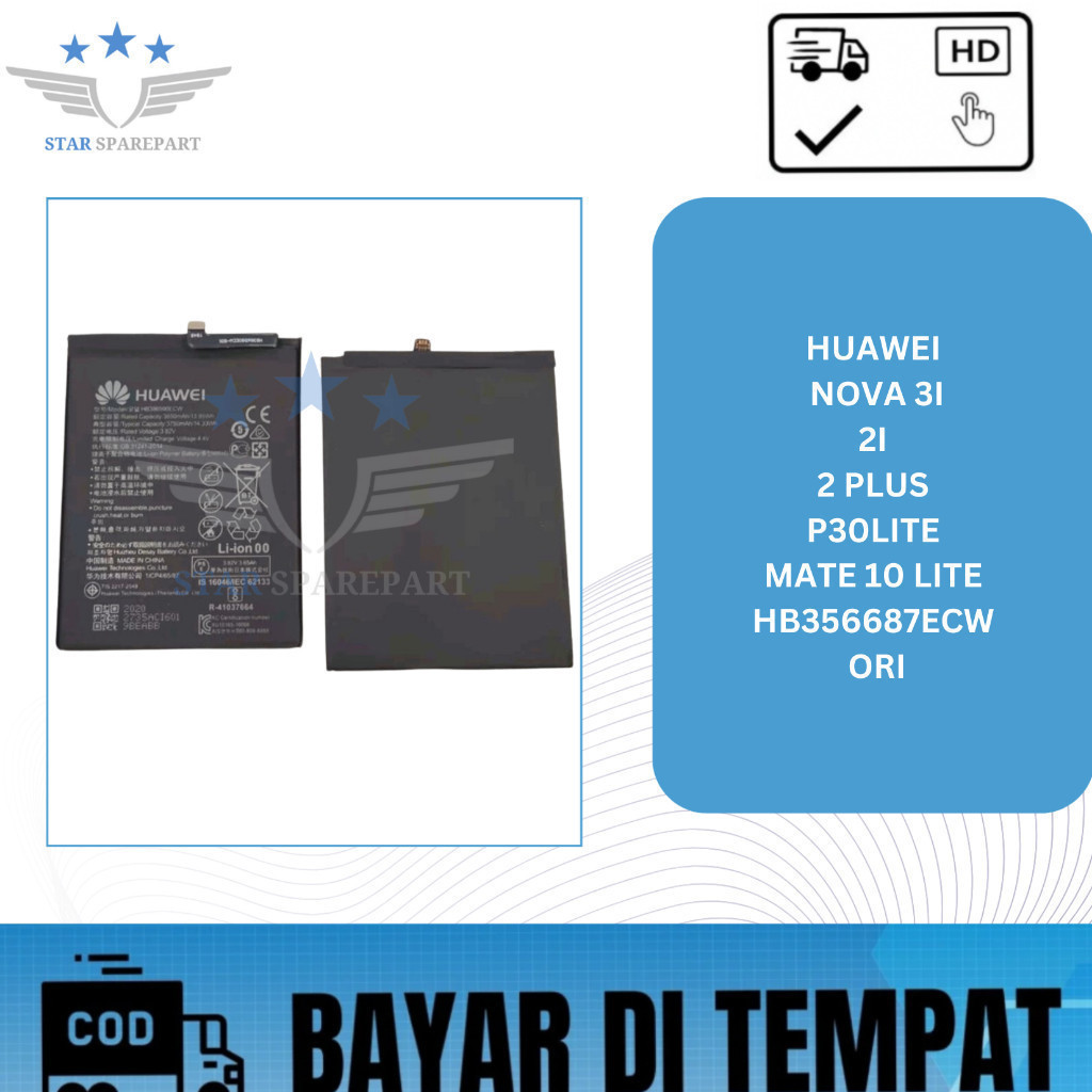 Jual BATERAI HUAWEI NOVA 3I / 2I / 2 PLUS / P30 LITE / MATE 10 LITE HB356687ECW BATTERAI BATTERY ...