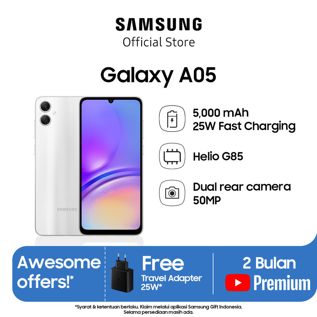 Jual Samsung Galaxy A05 4/64GB - Silver | Shopee Indonesia
