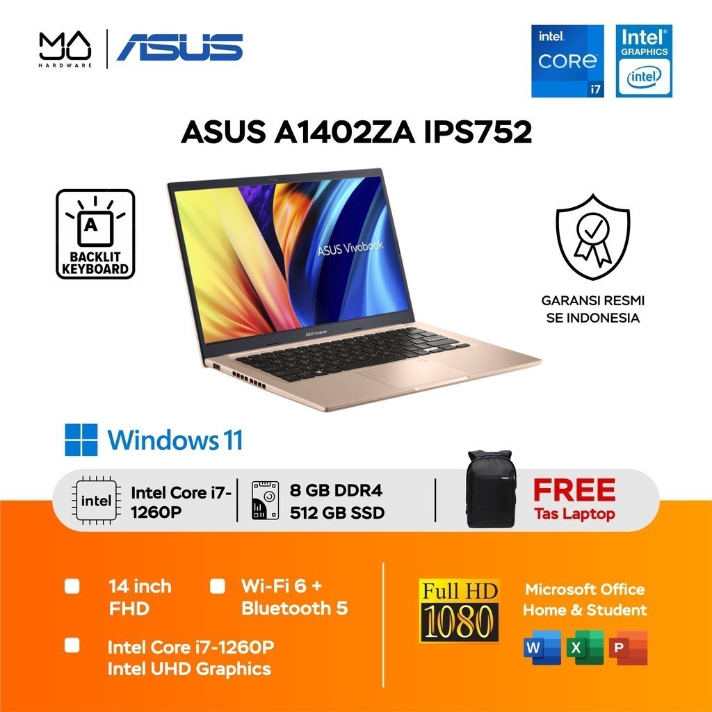 Jual Asus VivoBook 14 A1402ZA-IPS752 - Terra Cotta [i7 1260P-8GB-SSD ...