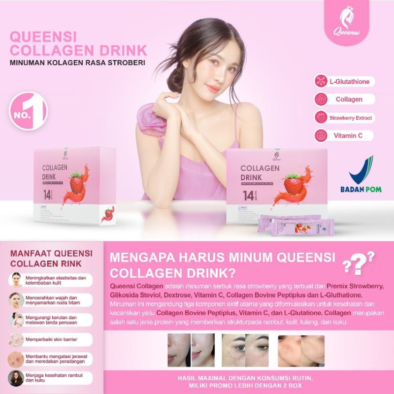 Jual Original Queensi Collagen Drink Strawberry With Collagen Bovine Peptiplus Vitamin C & L ...
