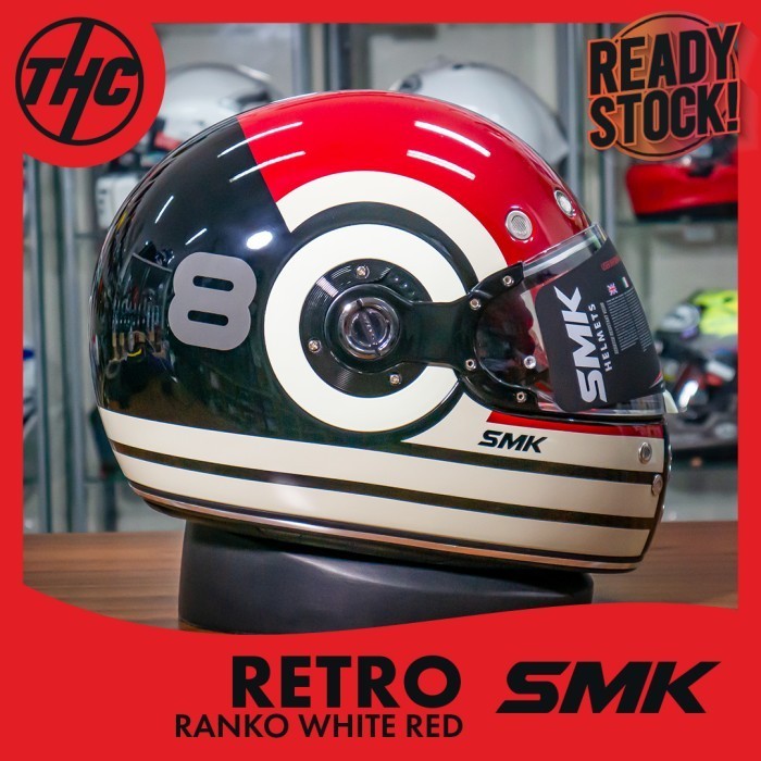 Jual HELM SMK RETRO RANKO WHITE RED VINTAGE FULL FACE HELMET CLASSIC ...