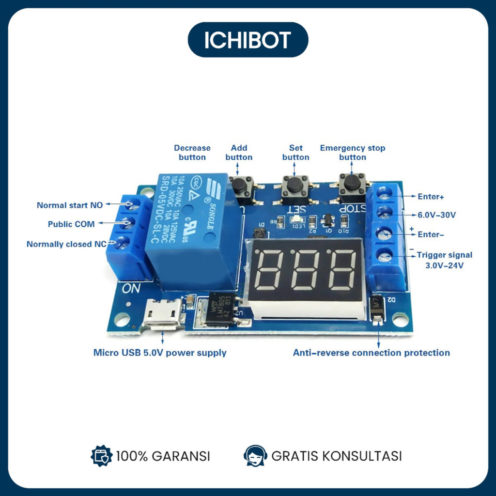 Jual Relay Timer Delay Modul Display 4 Tombol Digital DC Time Module ...