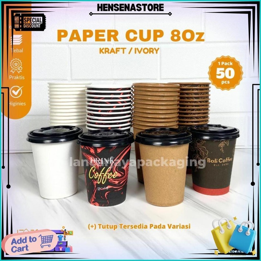 Jual [50 Pcs] Paper Cup 8 Oz 240Ml Gelas Kertas Teh Kopi Tahan Panas Foodgrade B Best Seller ...