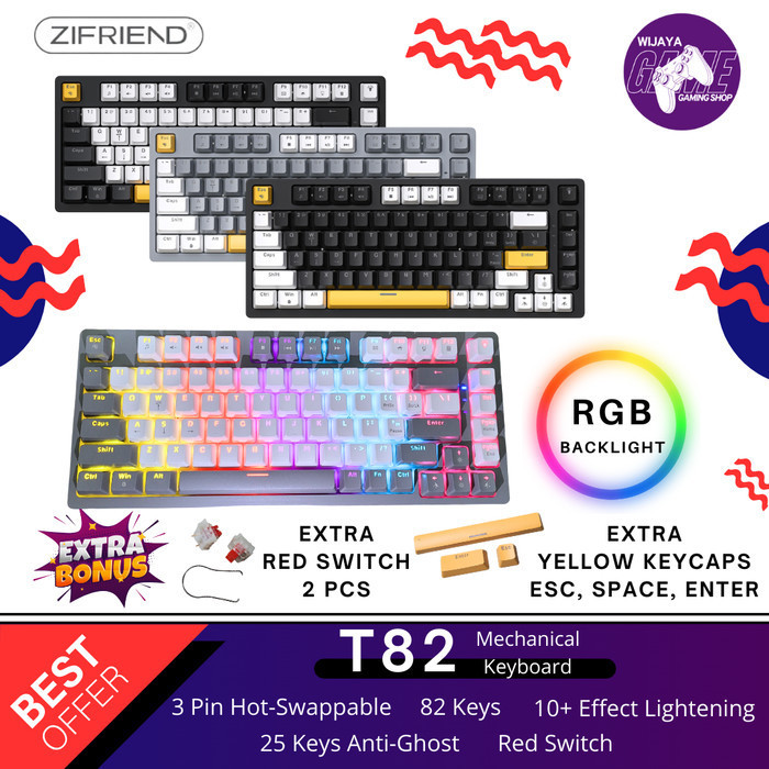 Jual Zifriend T82 Mechanical Gaming Keyboard Red Switch Pluggable 80% Rgb | Shopee Indonesia