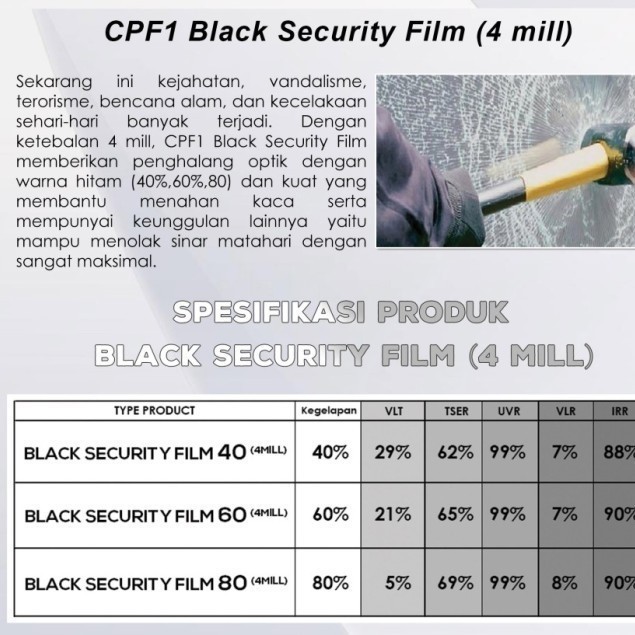 Jual KACA FILM CPF1 BLACK SECURITY BY LLUMAR ORIGINAL BER BARCODE ,KHUSUS KACA SAMPING SAMPING ...