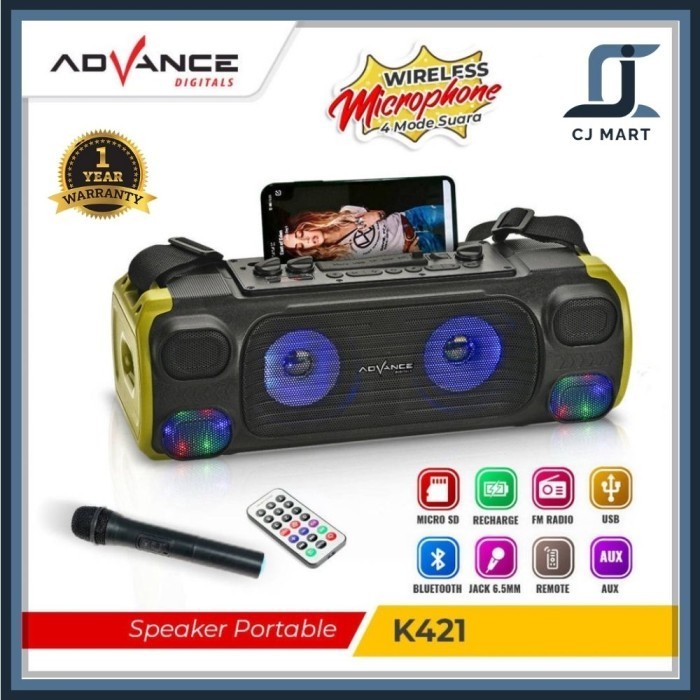 Jual Advance K421 Speaker Bluetooth Portable 4 Inch Karaoke Mic Wireless | Shopee Indonesia