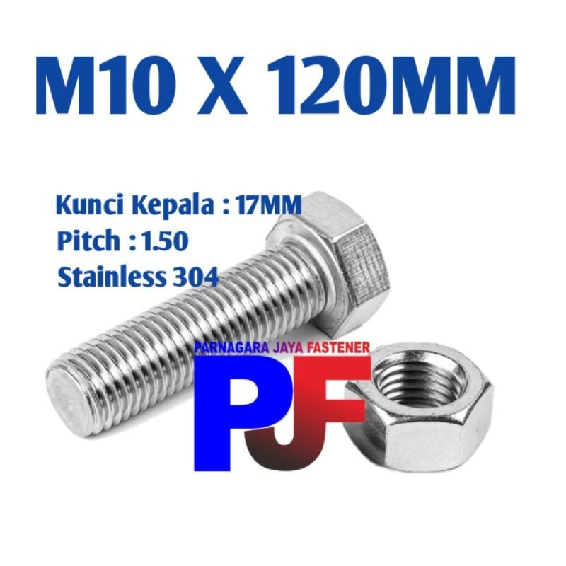 Jual Mur Baut M10 x 120 mm Stainless / Bolt Nut Stainless Steel 304 M10 x 120 mm | Shopee Indonesia