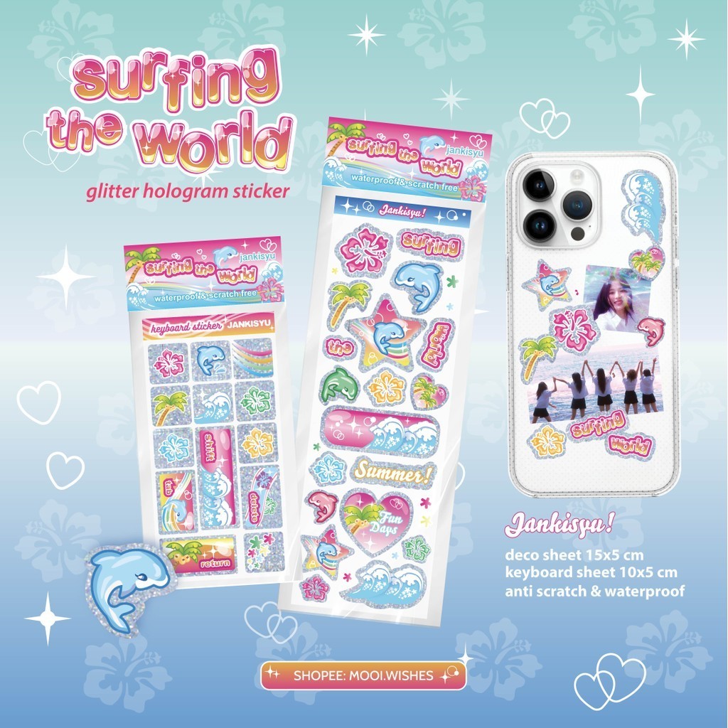 Jual Sticker Surfing The World Deco Glitter Hologram Waterproof ...
