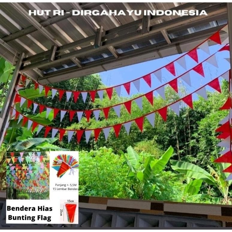 Jual TERLARIS Ready Bendera segitiga renteng bahan kain bendera merah putih umbul umbul merah ...