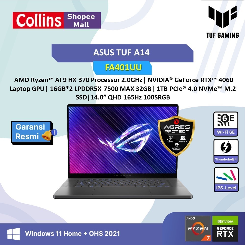 Jual ASUS TUF A14 FA401UU RYZEN 7 8845HS RTX4050 6GB/ RAM 16GB SSD ...