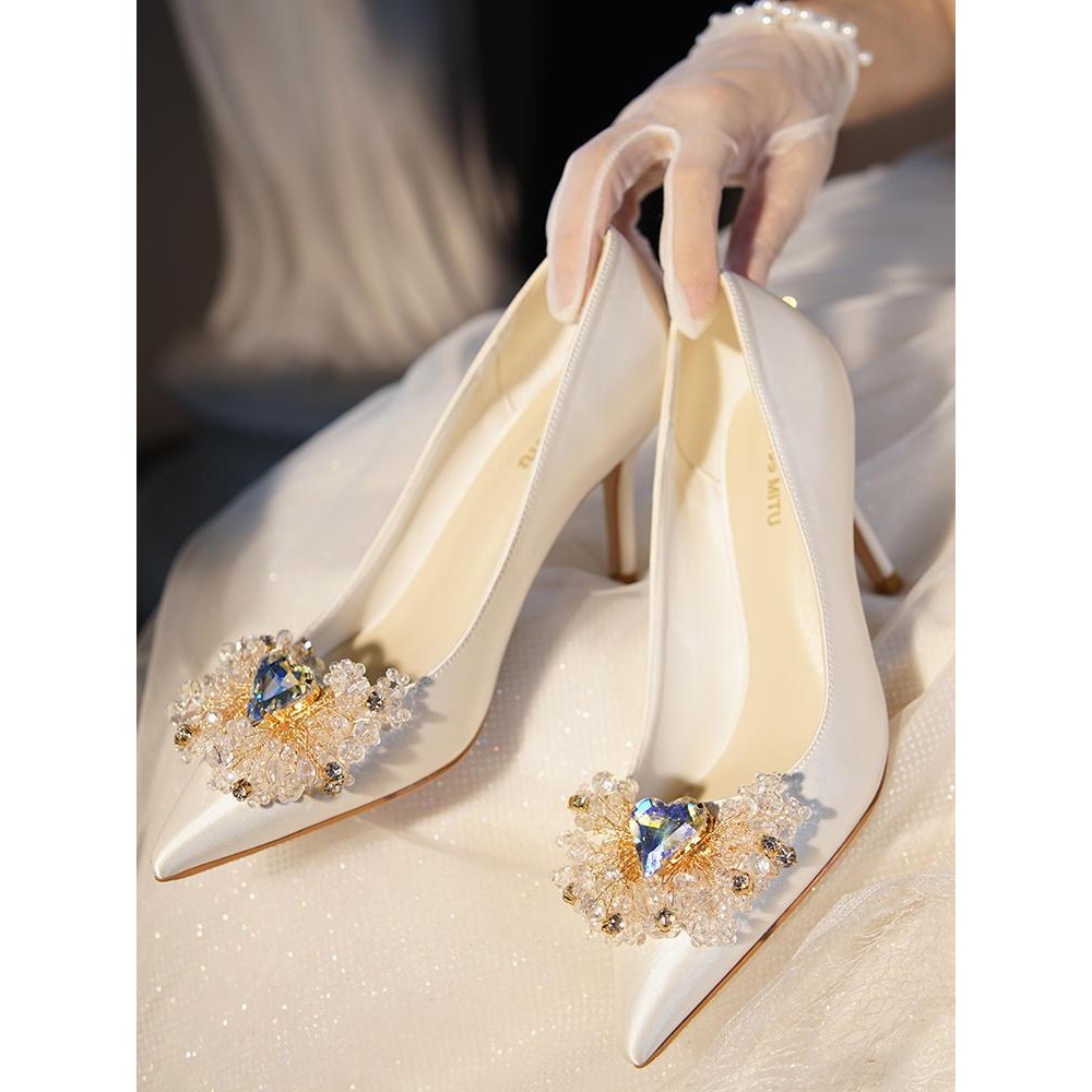 Jual Sepatu Pernikahan Satin Ujung Lancip Putih Sepatu Pengantin Sepatu ...