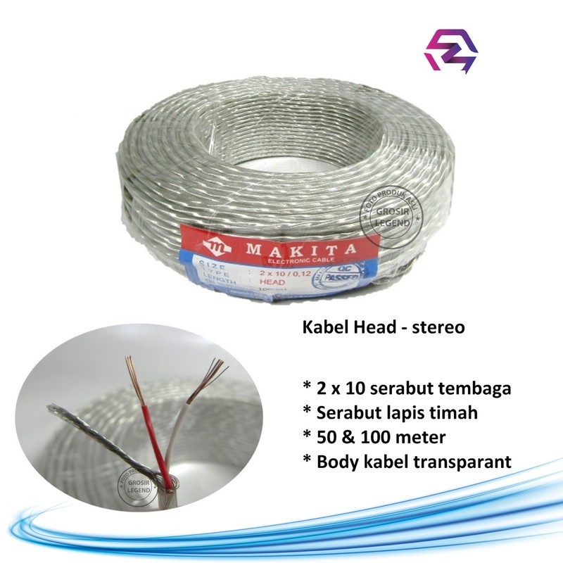 Jual Kabel head abserm stereo 2x10 transparan silver 50 meter Makita ...