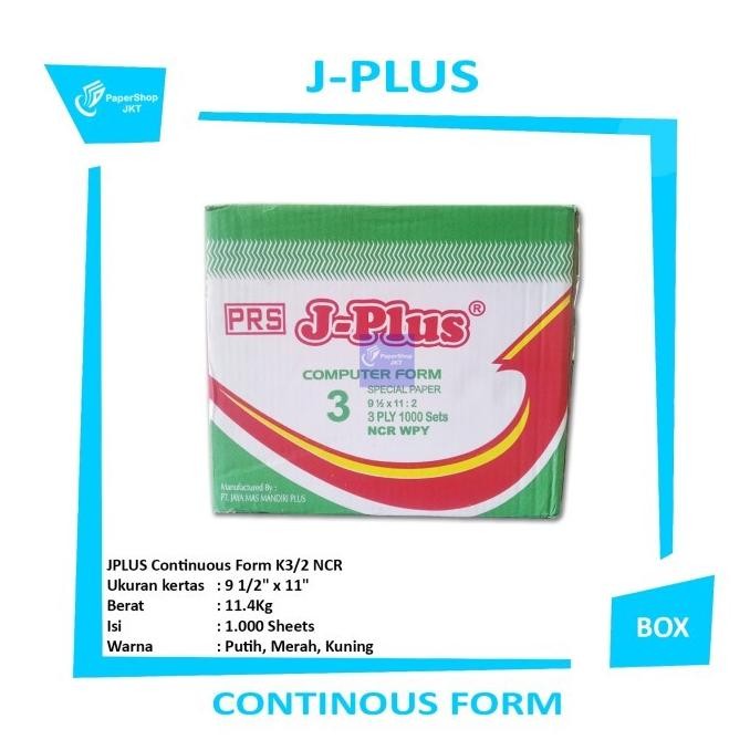 Jual Continous Form 91/2 x 11 3 Ply/2 ( K3/2 Jplus ) NCR / Kertas ...