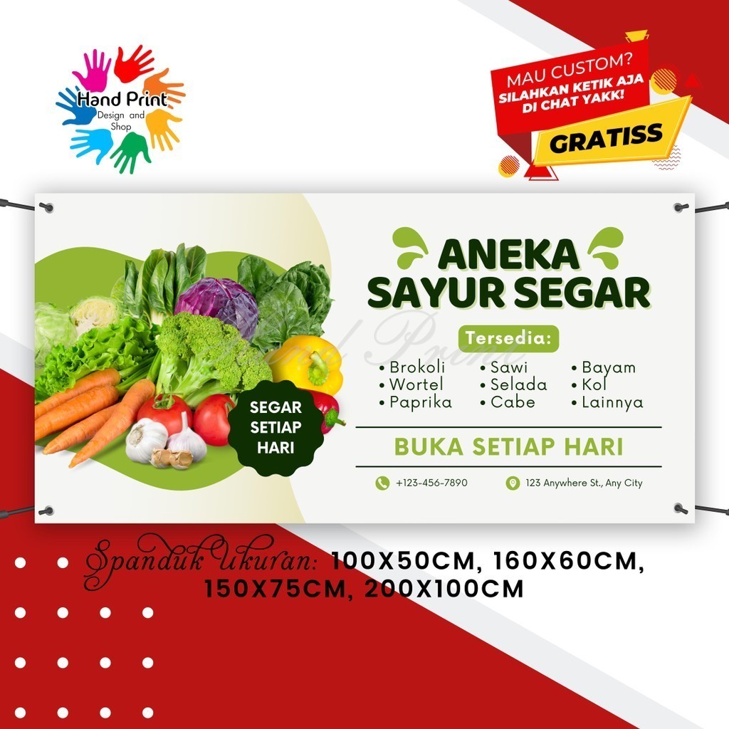 Jual Cetak Spanduk Banner Jualan Sayur Segar MMT Spanduk Custom 200x100 ...
