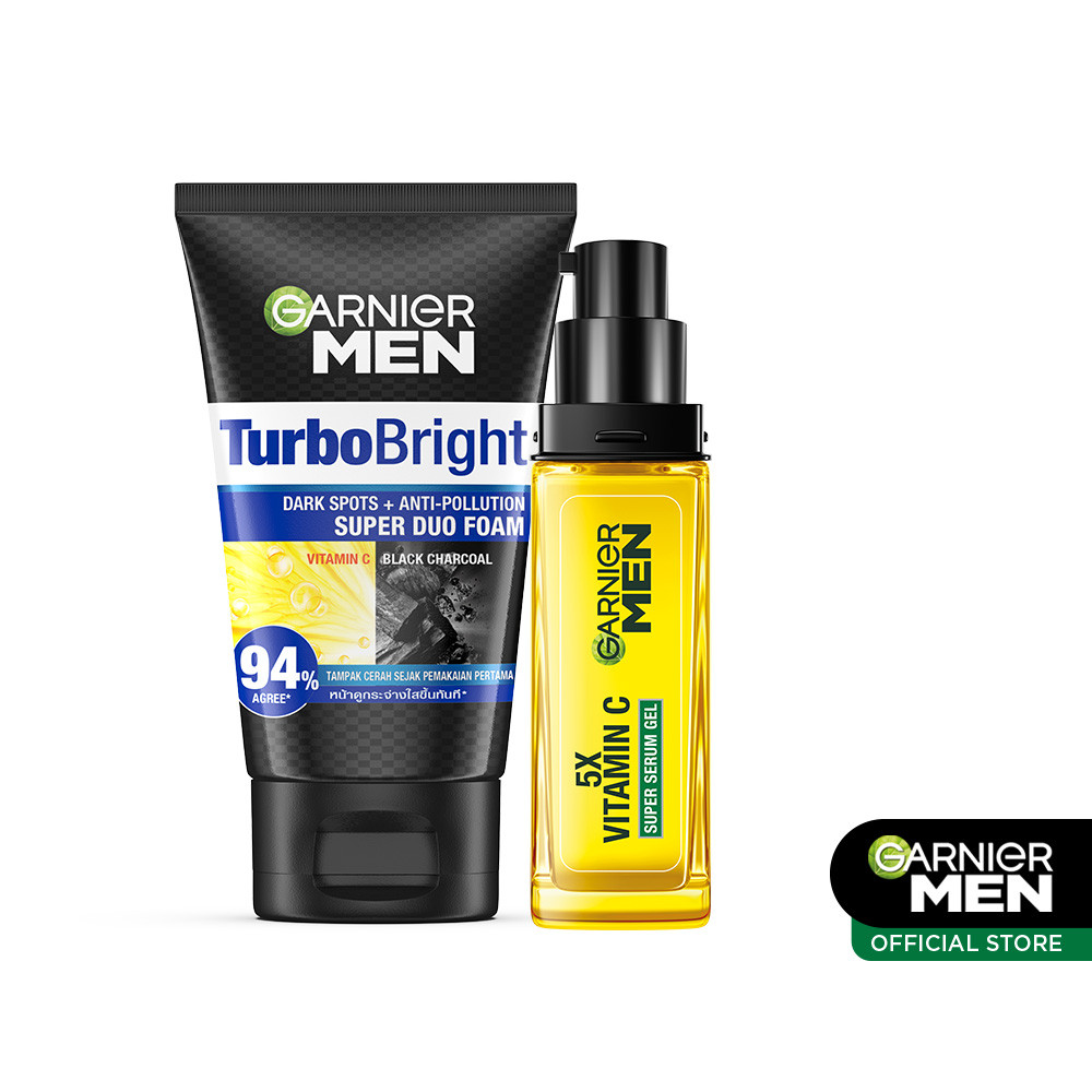 Jual GARNIER Men Paket Skincare Mencerahkan Turbo Bright 5x Vitamin C Super Serum Gel 30ml ...