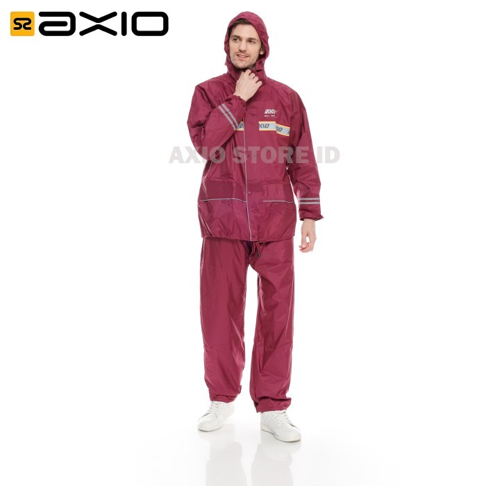 Jual Jas Hujan Pria Axio Merah Maroon Original Bahan Tebal Waterproof ...