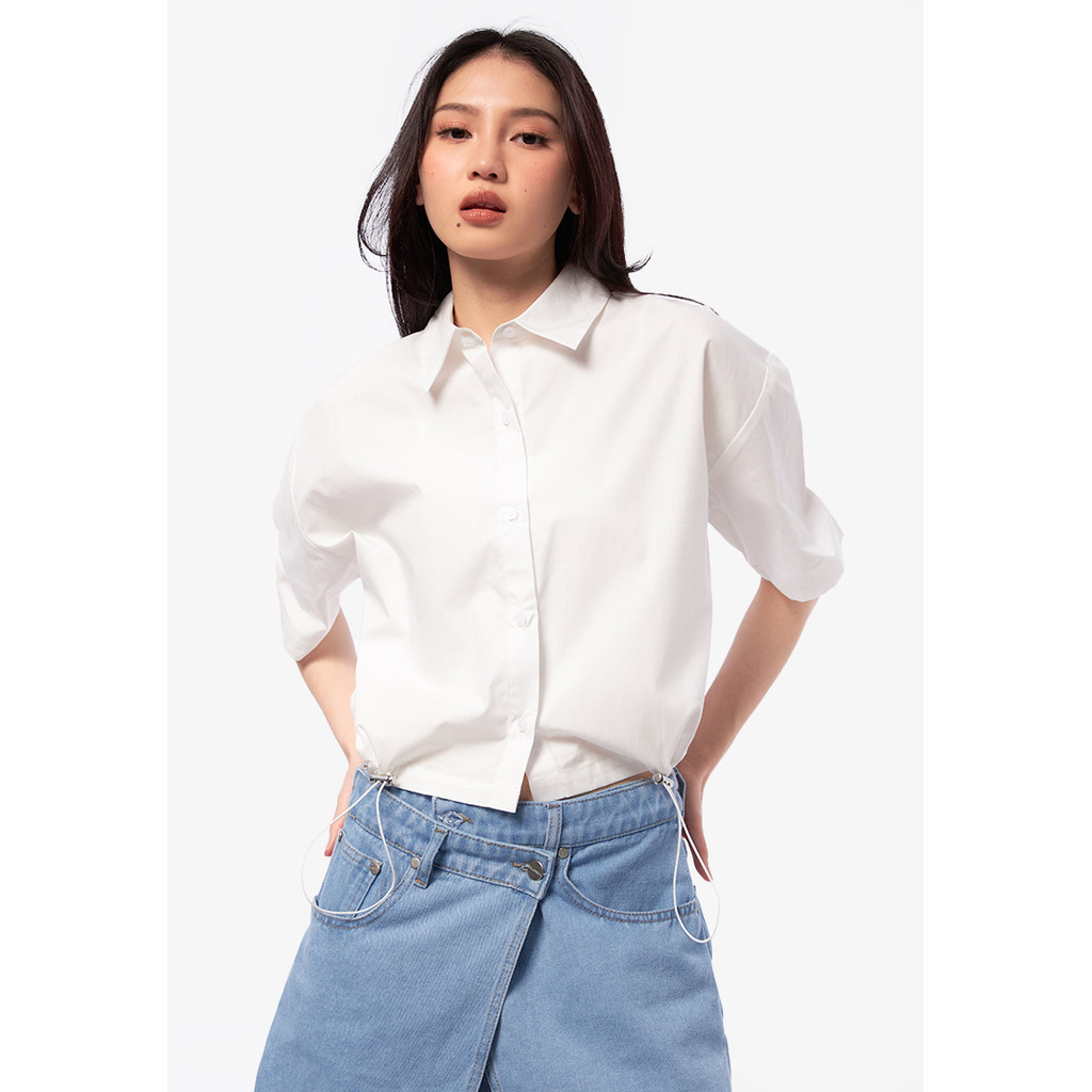 Jual COLORBOX Button Up Shirt with Drawstring Off White | Shopee Indonesia