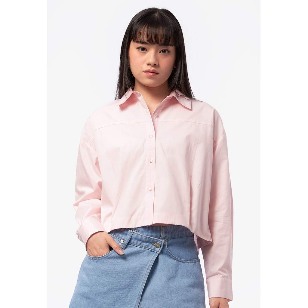 Jual COLORBOX Button Up Long Sleeve Shirt Lt. Pink | Shopee Indonesia