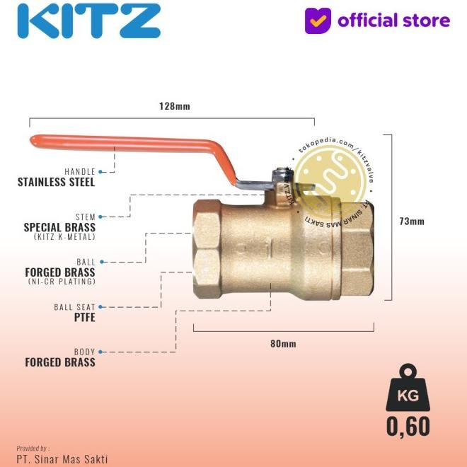 Jual Kitz Brass Ball Valve Fig. 400 T , 1" - 25A - 25Mm , Drat / Screw | Shopee Indonesia