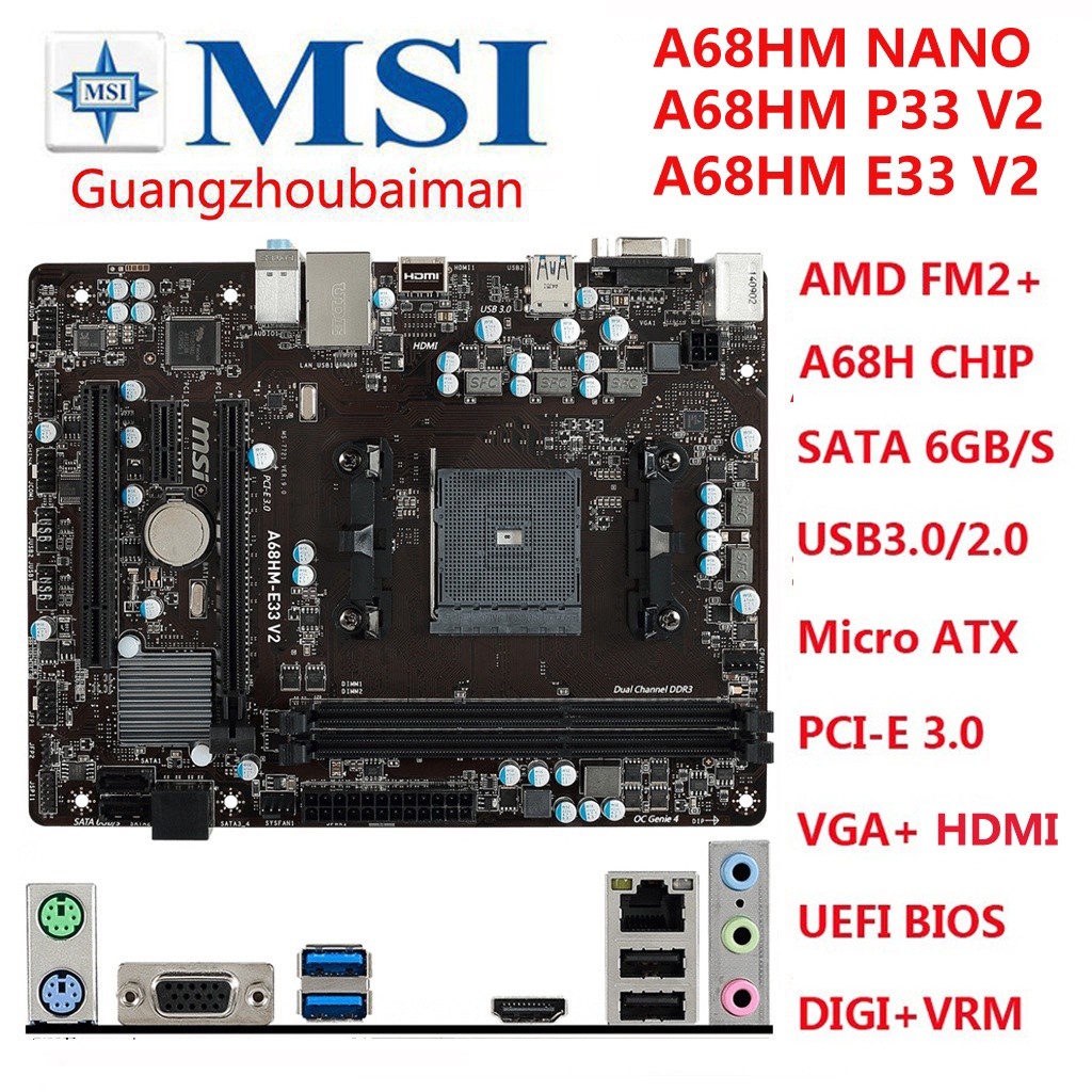 Jual Motherboard MSI A68HM-E33 V2 untuk AMD Socket FM2+ A68 A68H Papan desktop A68HM-P33 & A68HM ...