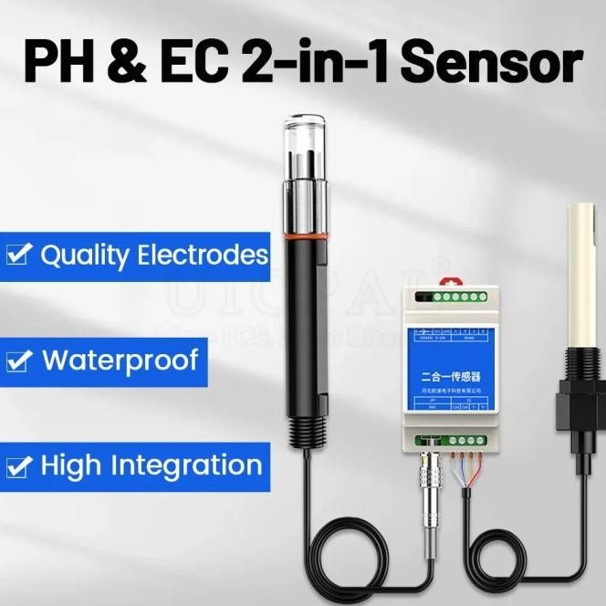 Jual Din Rail Type Ph Ec Plastic Electrode Probe Detector Rs485 2-In-1 ...