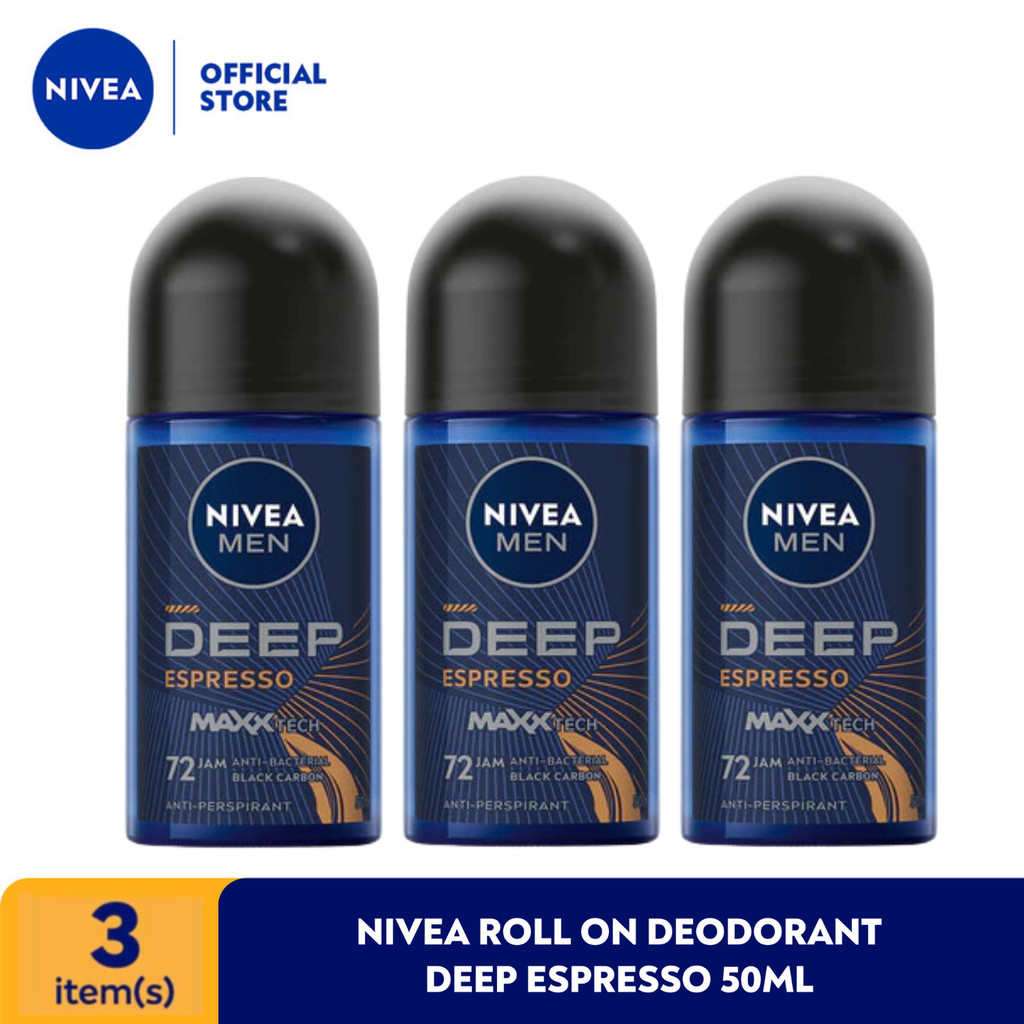 Jual NIVEA MEN Roll On Deodorant Deep Espresso 50ml x 3 pcs | Shopee Indonesia