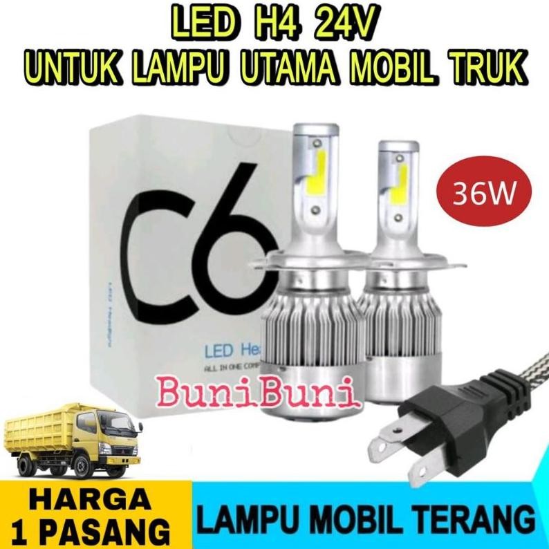 Jual PROMO Bohlam Lampu Utama Mobil TRUK Tipe LED C6 H4 24V 36W Cahaya ...