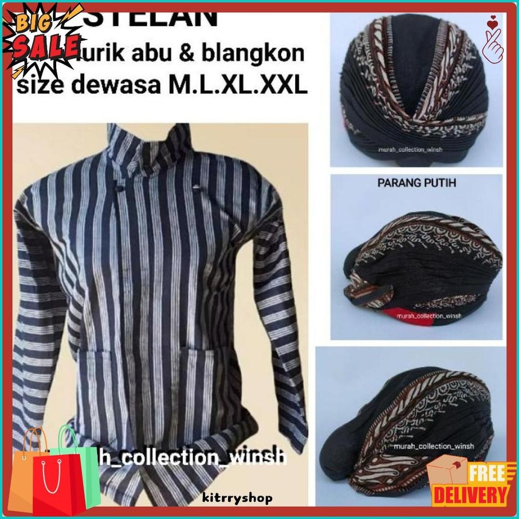 Jual Baju Lurik Pria + Blangkon Jogja Lipat Jebeh / Baju Adat Jawa ...